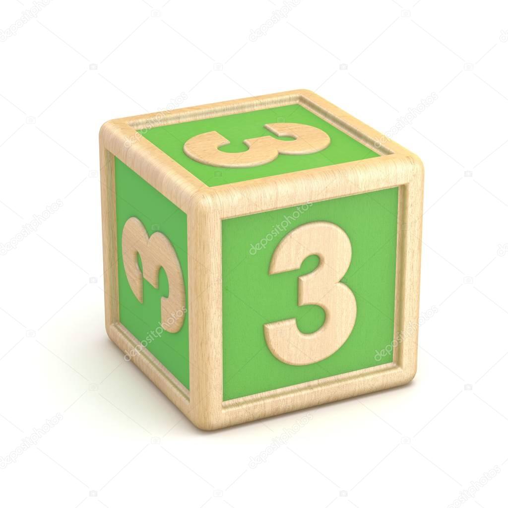 Number 3 THREE wooden alphabet blocks font rotated. 3D Stock Photo by ...