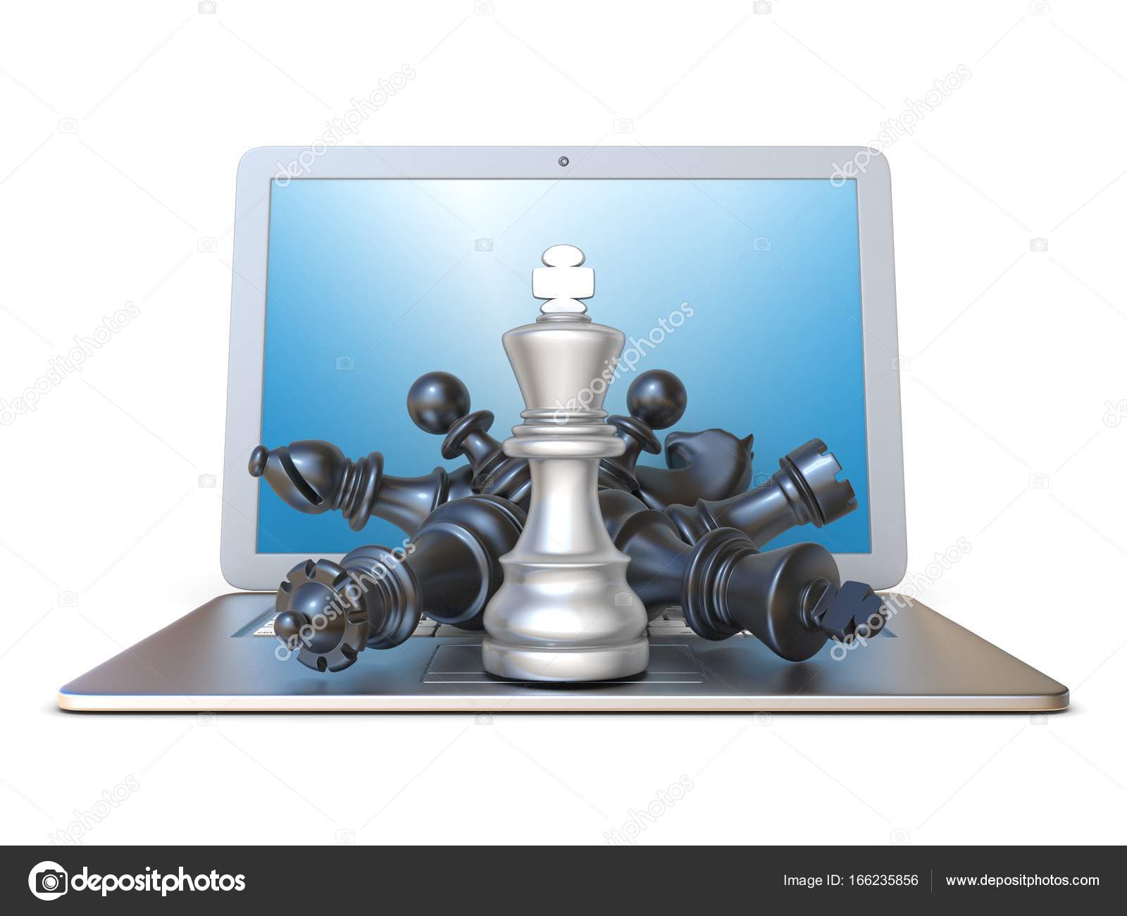 Chess pieces on open laptop front view 3D Stock Photo by ©djmilic 166235856