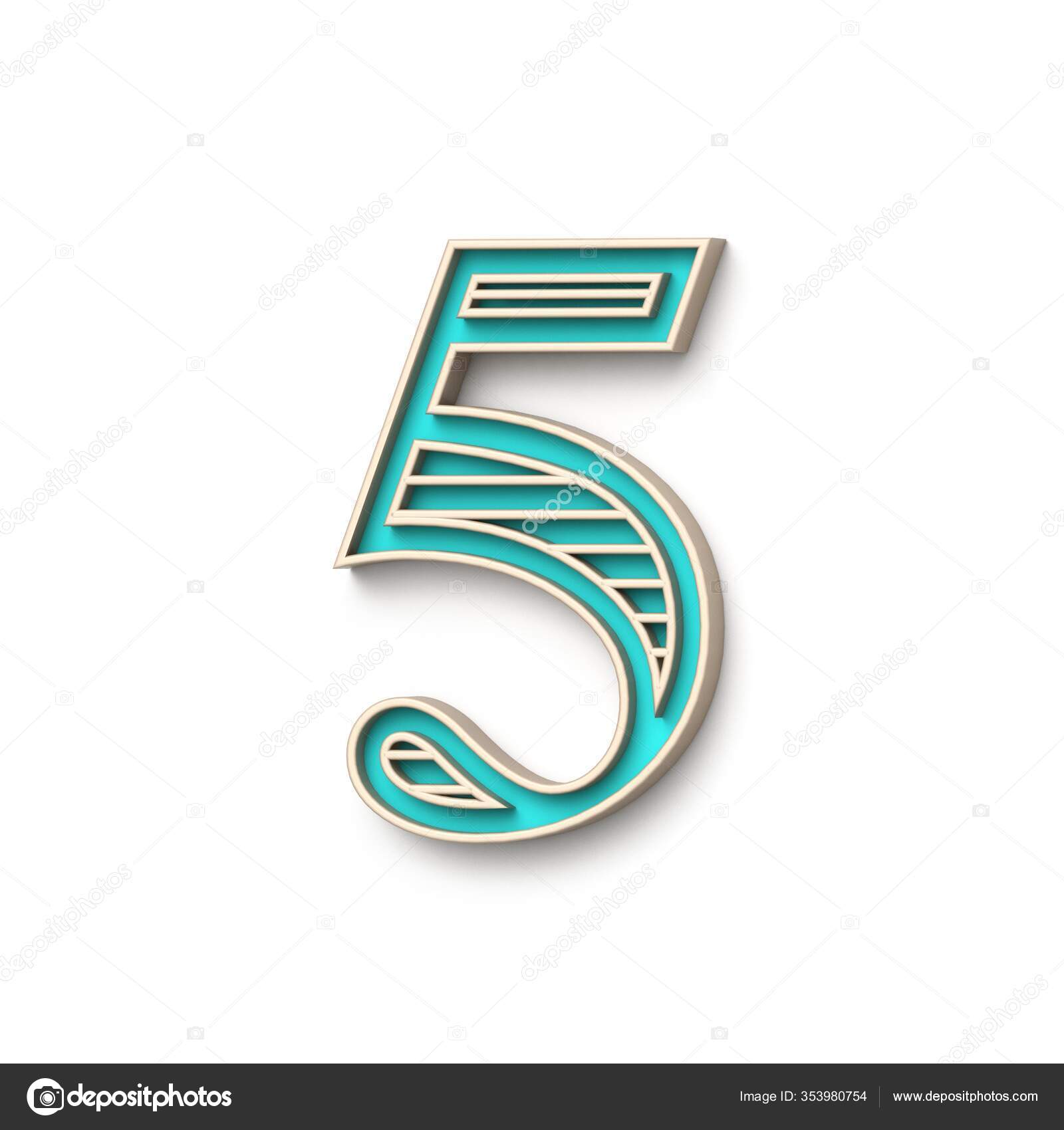 Classic Old Fashioned Font Number Five Render Illustration Isolated ...
