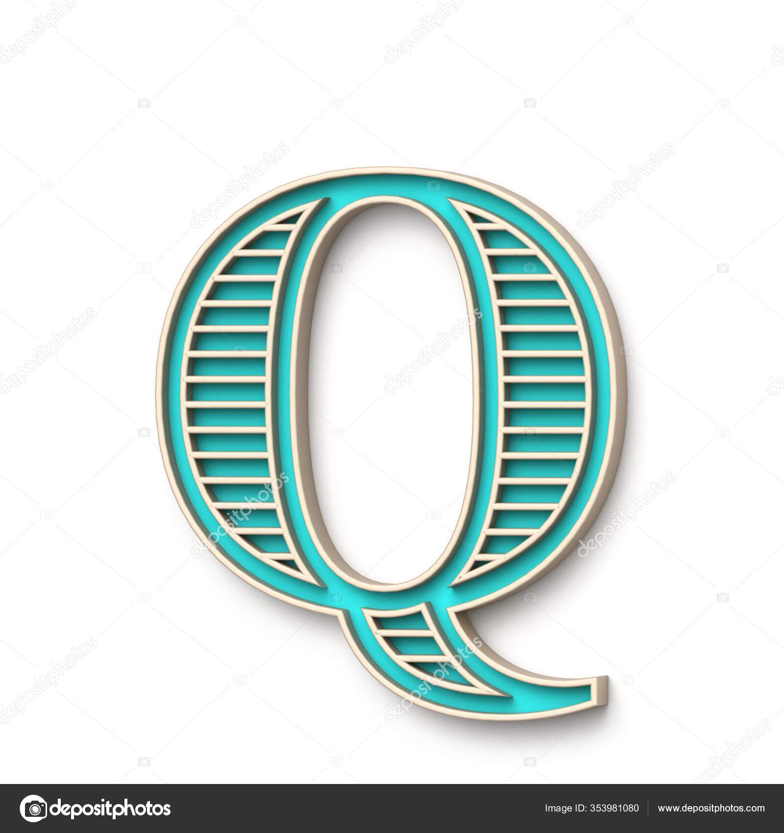 经典的老式字体Q 3D表示在白色背景上孤立的图形 ——图库图片 © djmilic #353981080