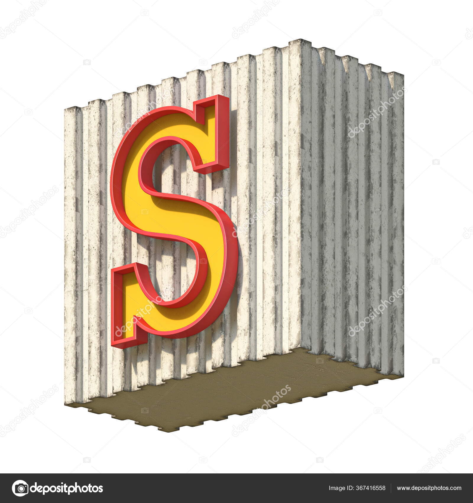 Vintage Concrete Red Yellow Font Letter Render Illustration Isolated ...