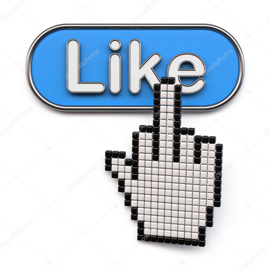 Mano del cursor con el dedo medio en el botón like Ilustración de ...