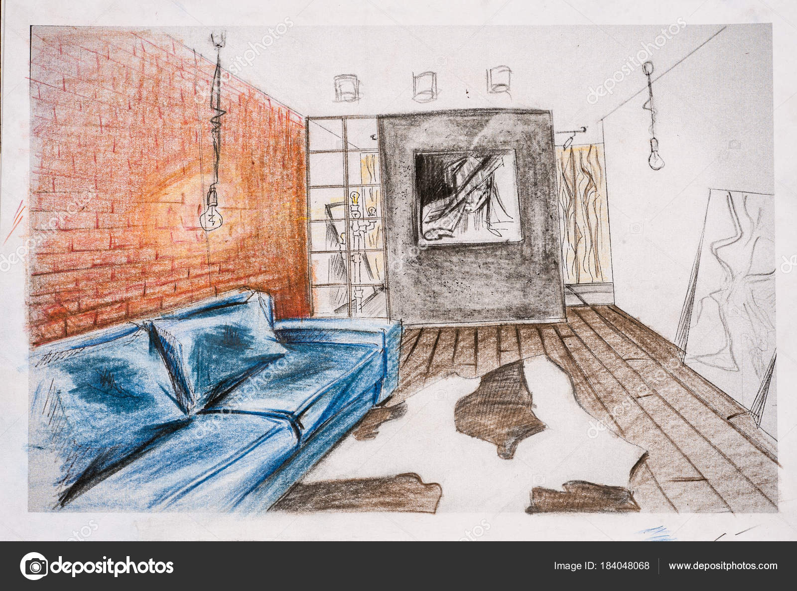 Living Room Pencil Drawing | Baci Living Room