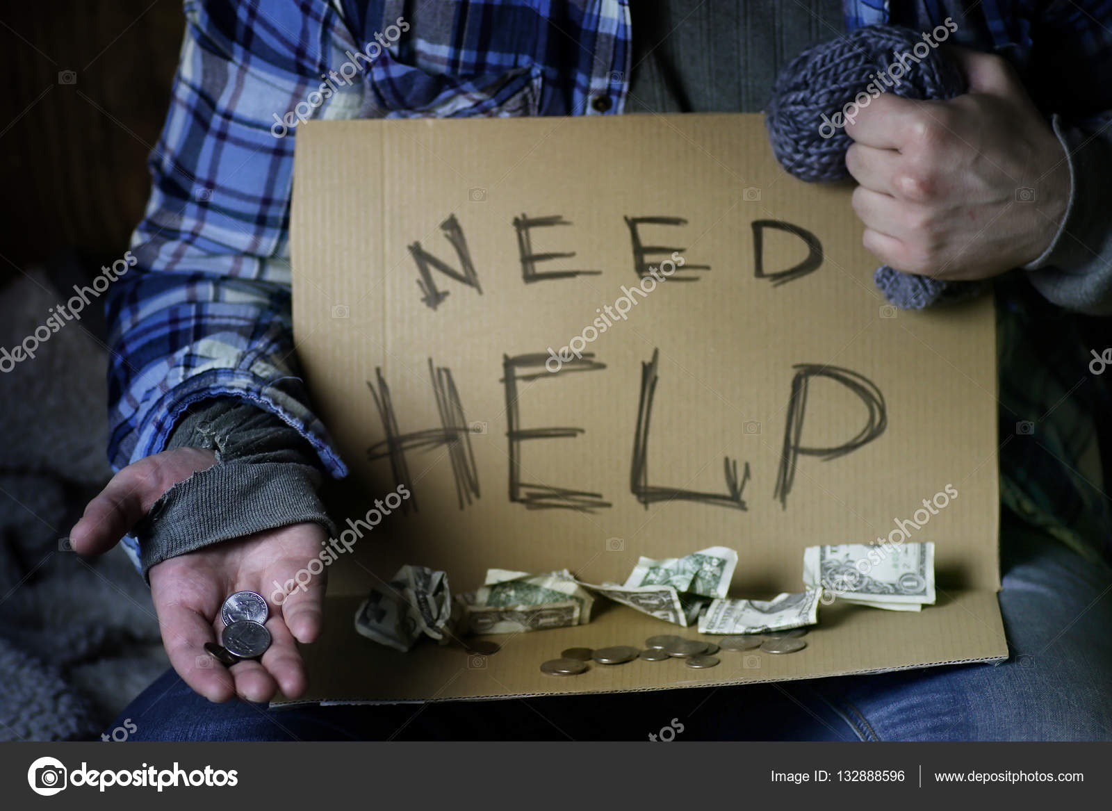 Homeless man ask help — Stock Photo © alexkich #132888596