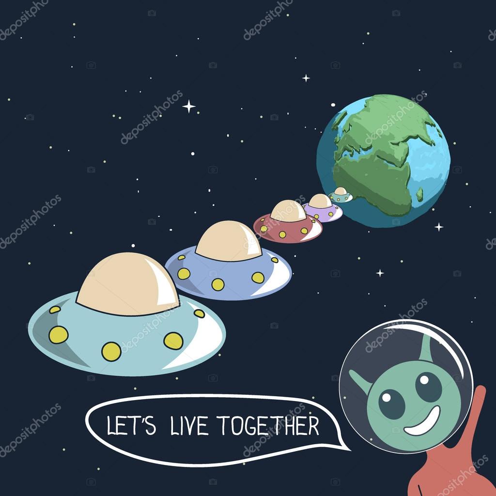Happy cute alien offers us live together — Stock Vector © mirquurius ...