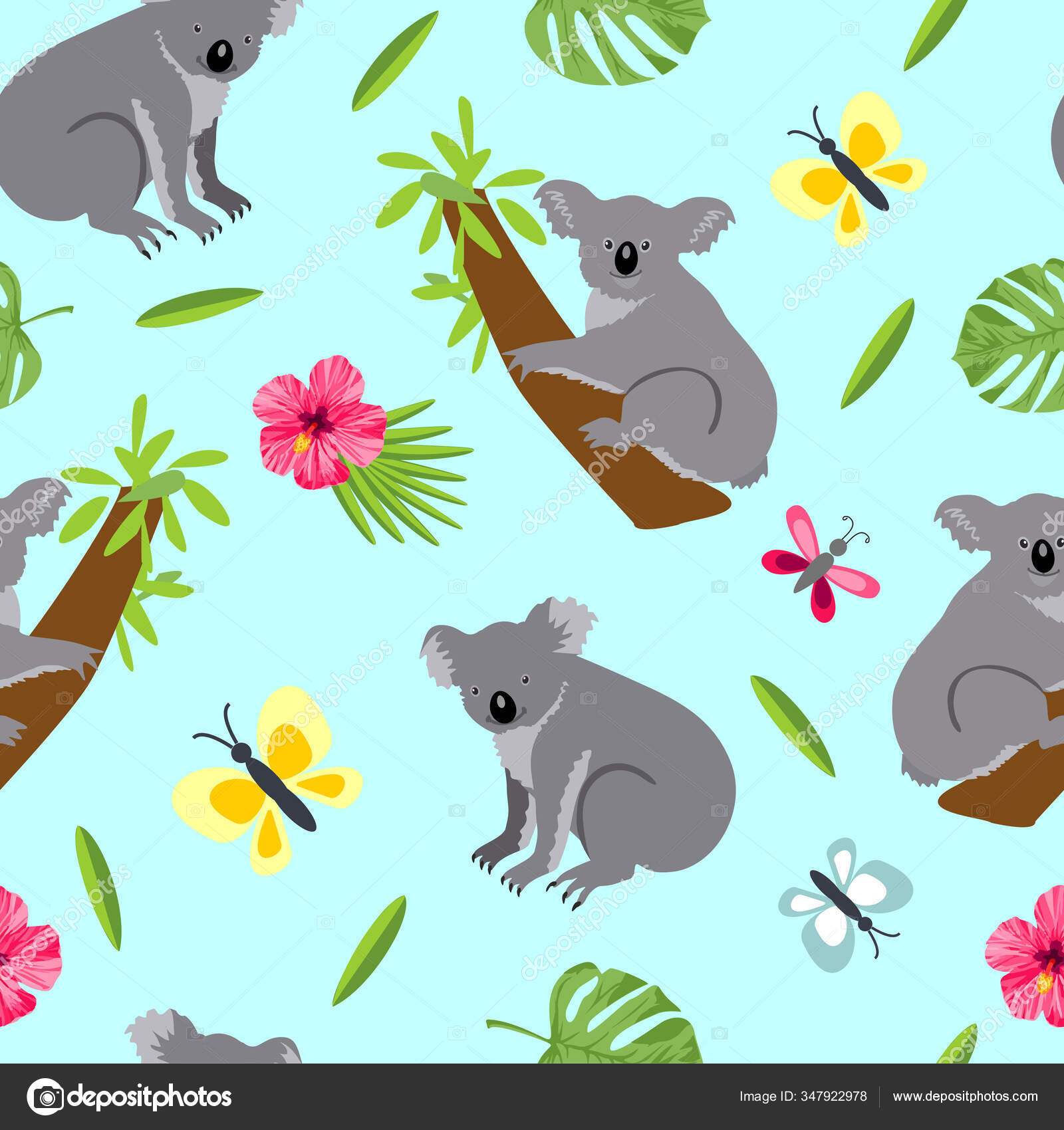 Vector seamless pattern with cute koala. Australian animal background ...