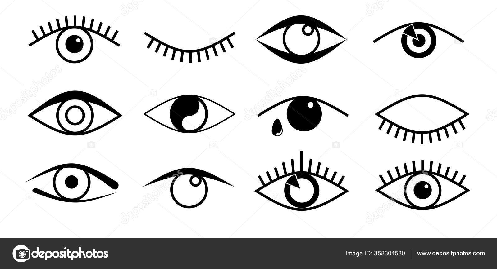 Eye icons. Open and closed eyes outline images, sleeping eye shapes ...