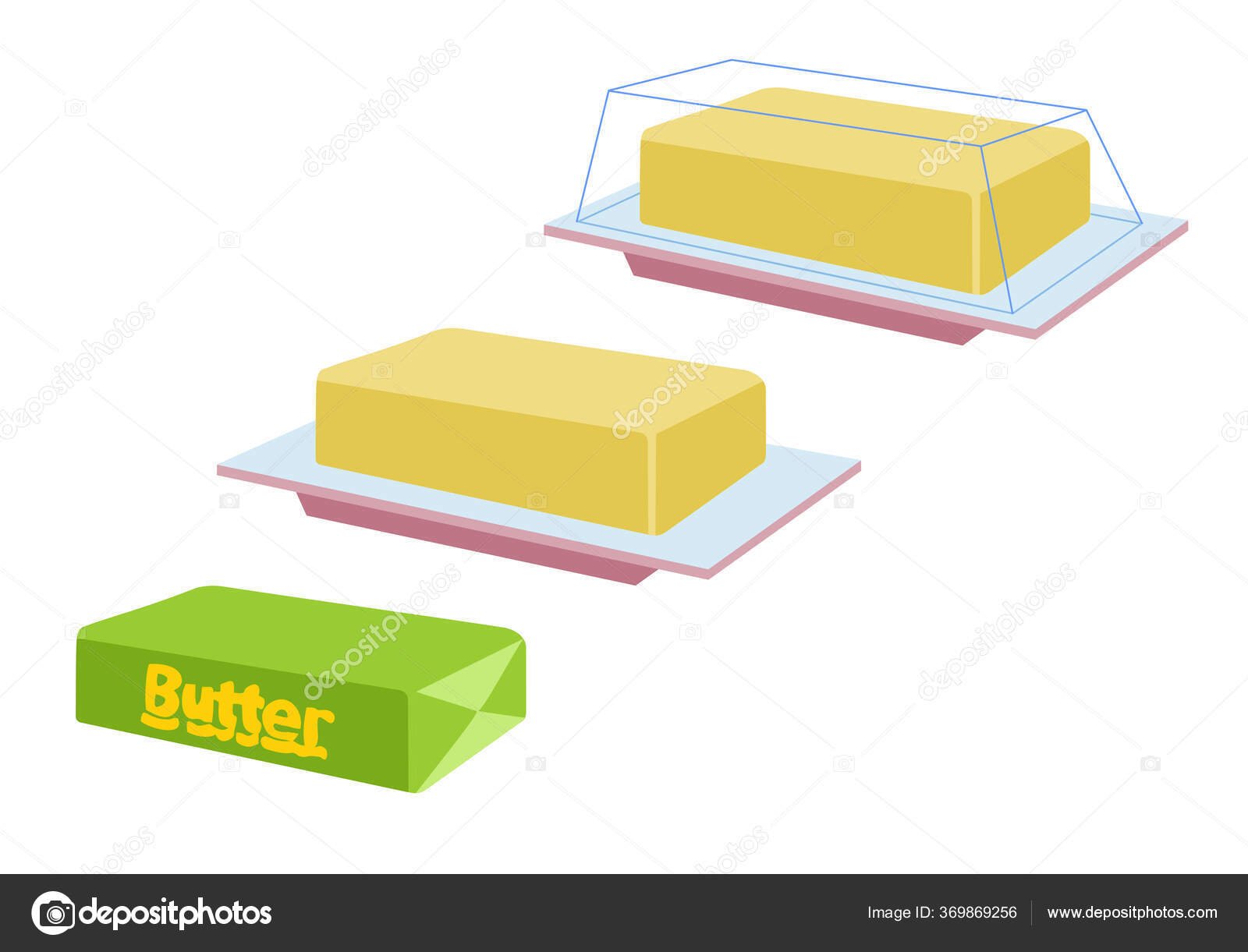 Vector yellow stick of butter isolated on background. Slices of ...