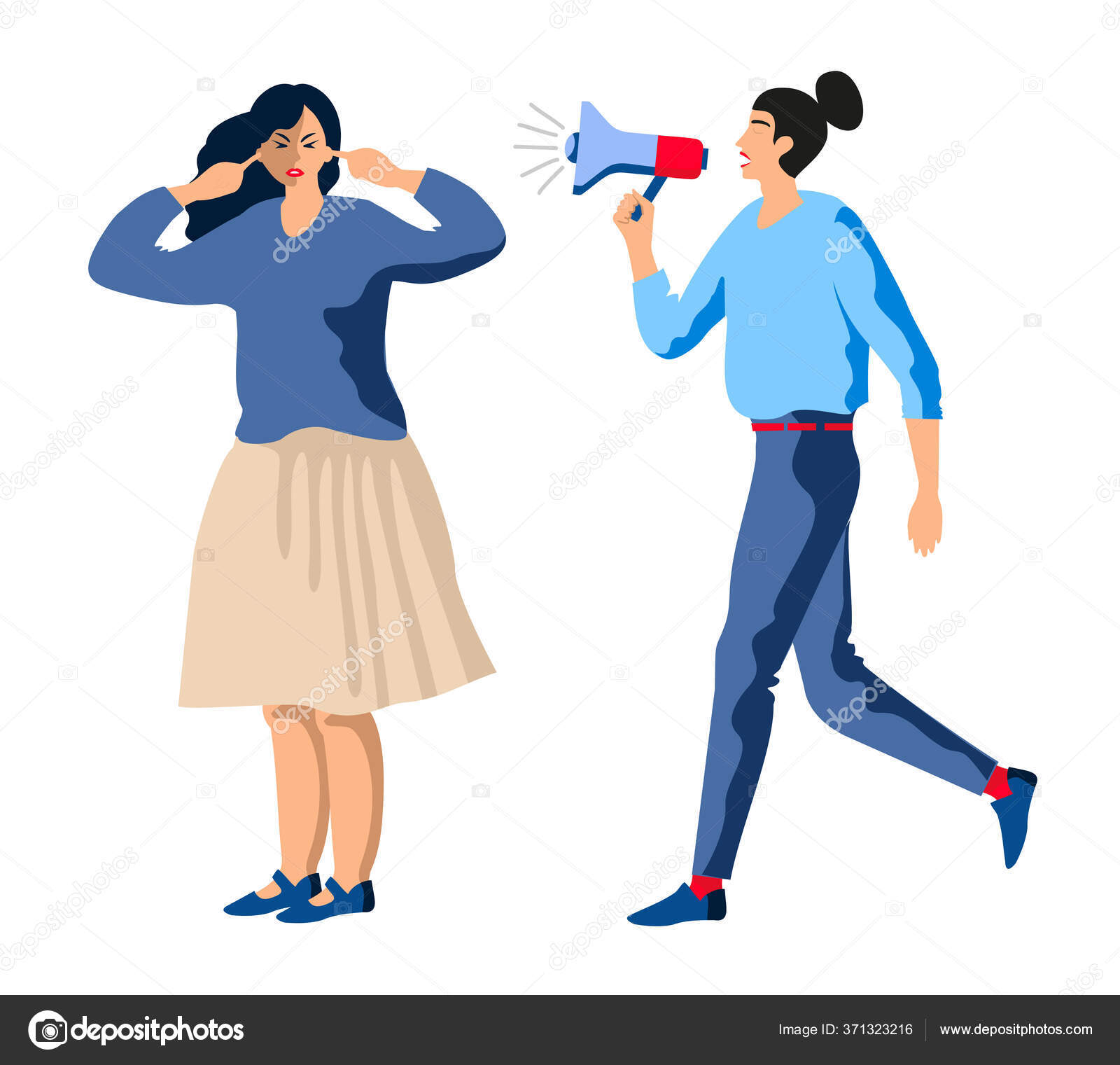 Woman with megaphone. Aggressive management vector illustration ...
