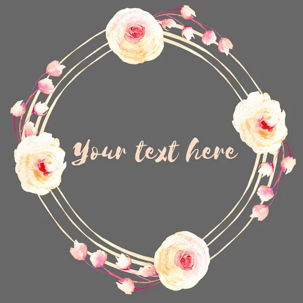 Circle frame, wreath of pink and cream roses - Stock Image - Everypixel