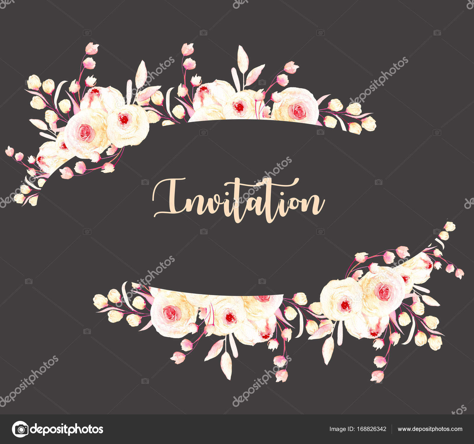 Oval frame border with watercolor pink roses and branches Stock ...