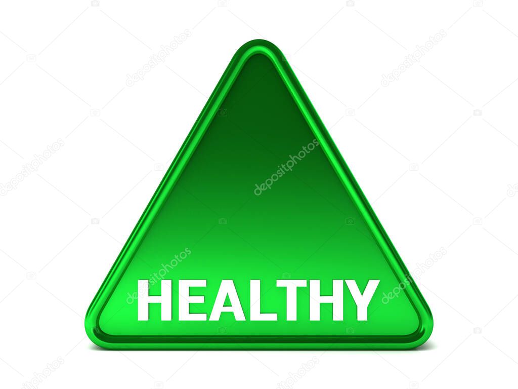 Triángulo, envolvente, signo verde que dice SALUD Ilustración 3D 2023