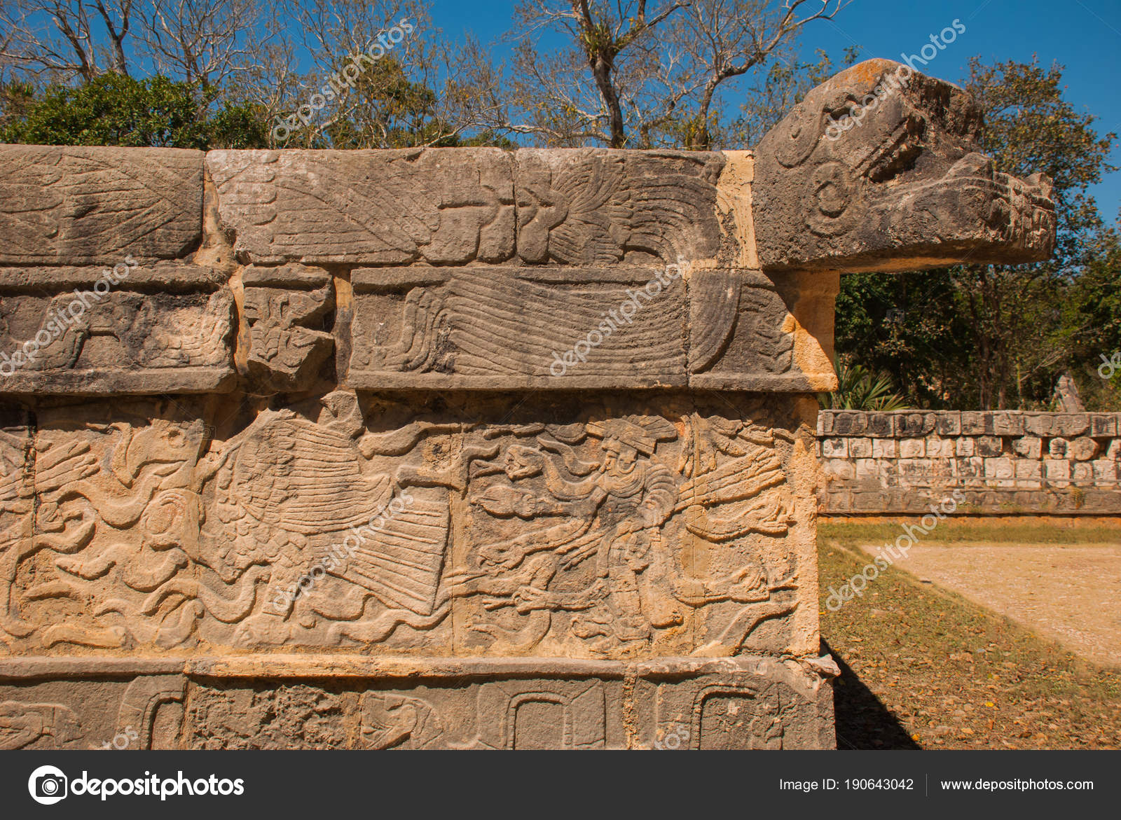 Ancient Mayan drawings on stone. The texture of the stone. Chichen-Itza ...
