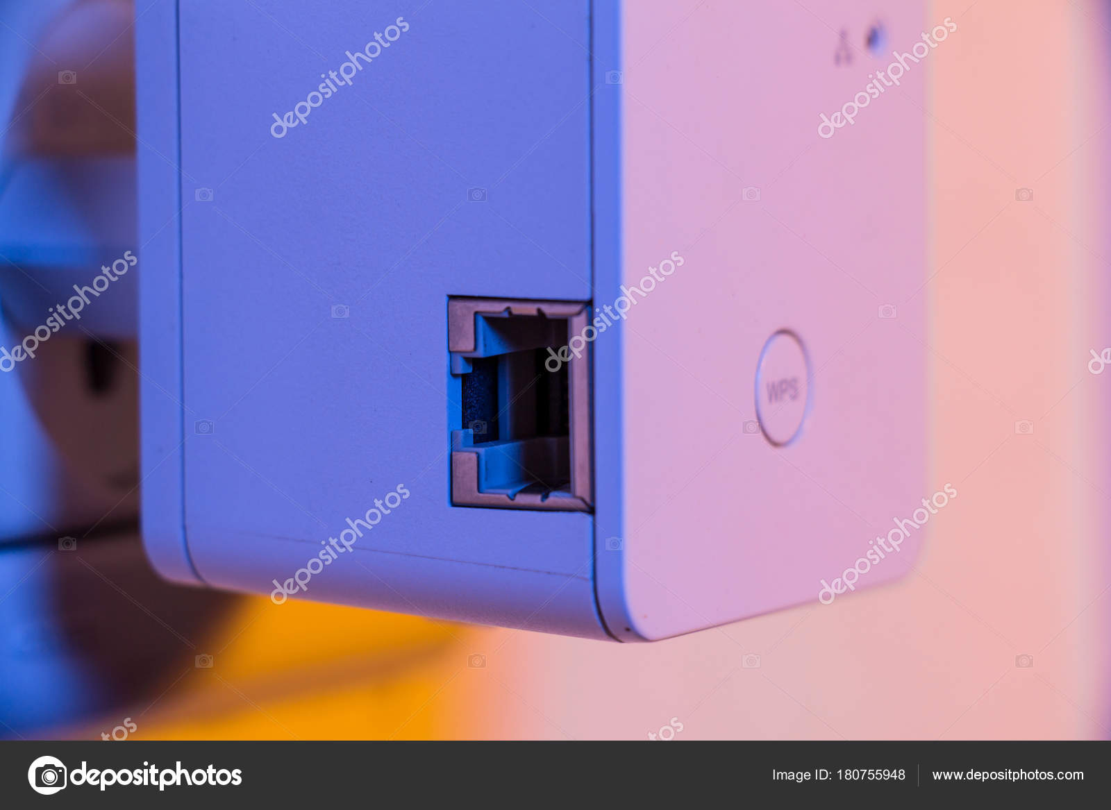 Closeup on WiFi repeater WPS button and ethernet socket — Stock Photo ...