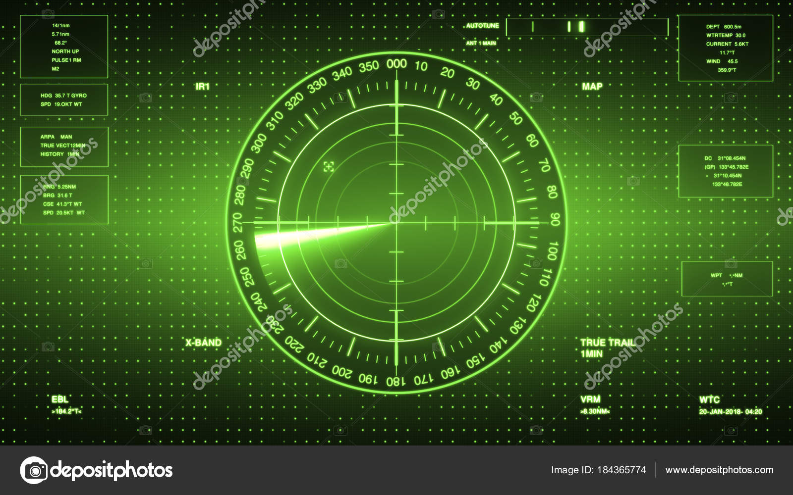 Sonar Screen For Submarines And Ships. Radar Sonar With Object On Map ...