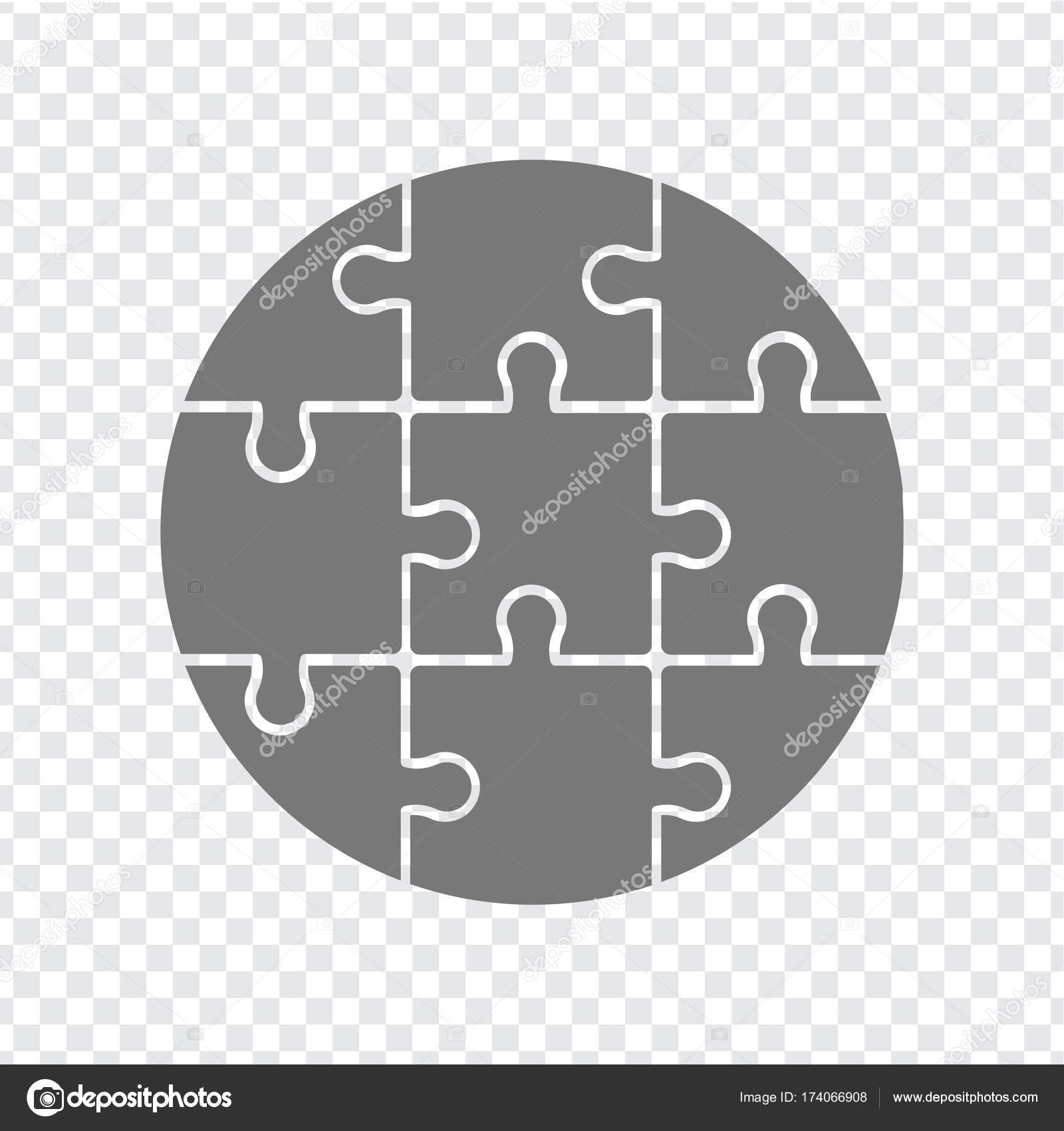 Simple icon puzzles on transparent background. Gray circle of puzzle ...