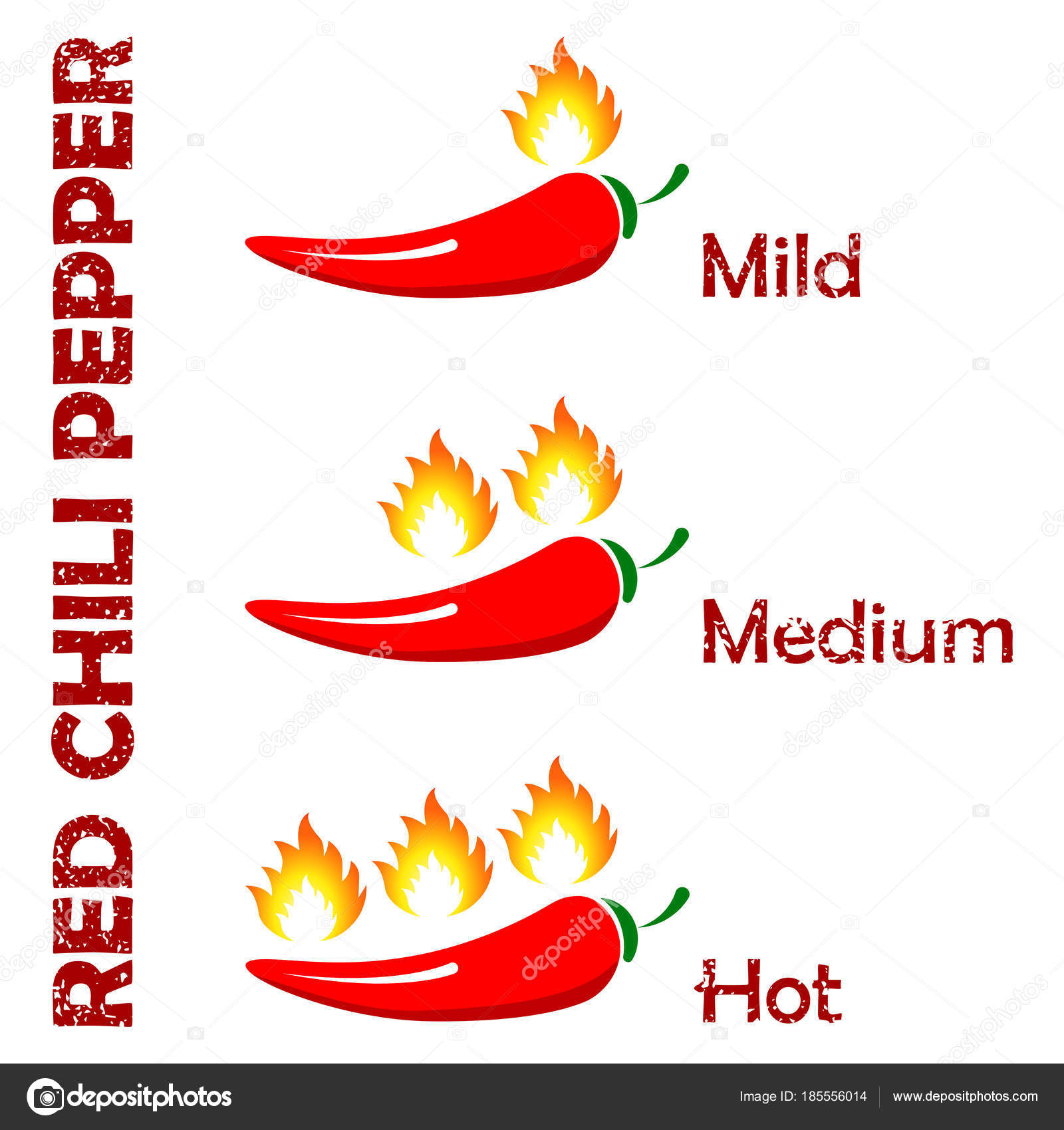Red Chili Pepper icon. Indicator pepper fire strength scale. Red Chili ...