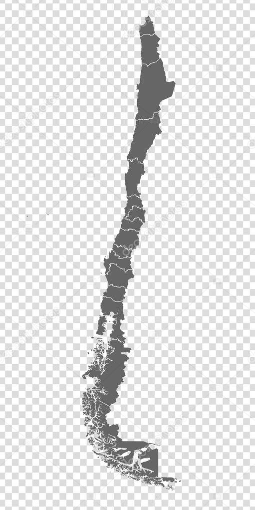 Mapa en blanco República de Chile. Mapa de alta calidad de Chile con ...