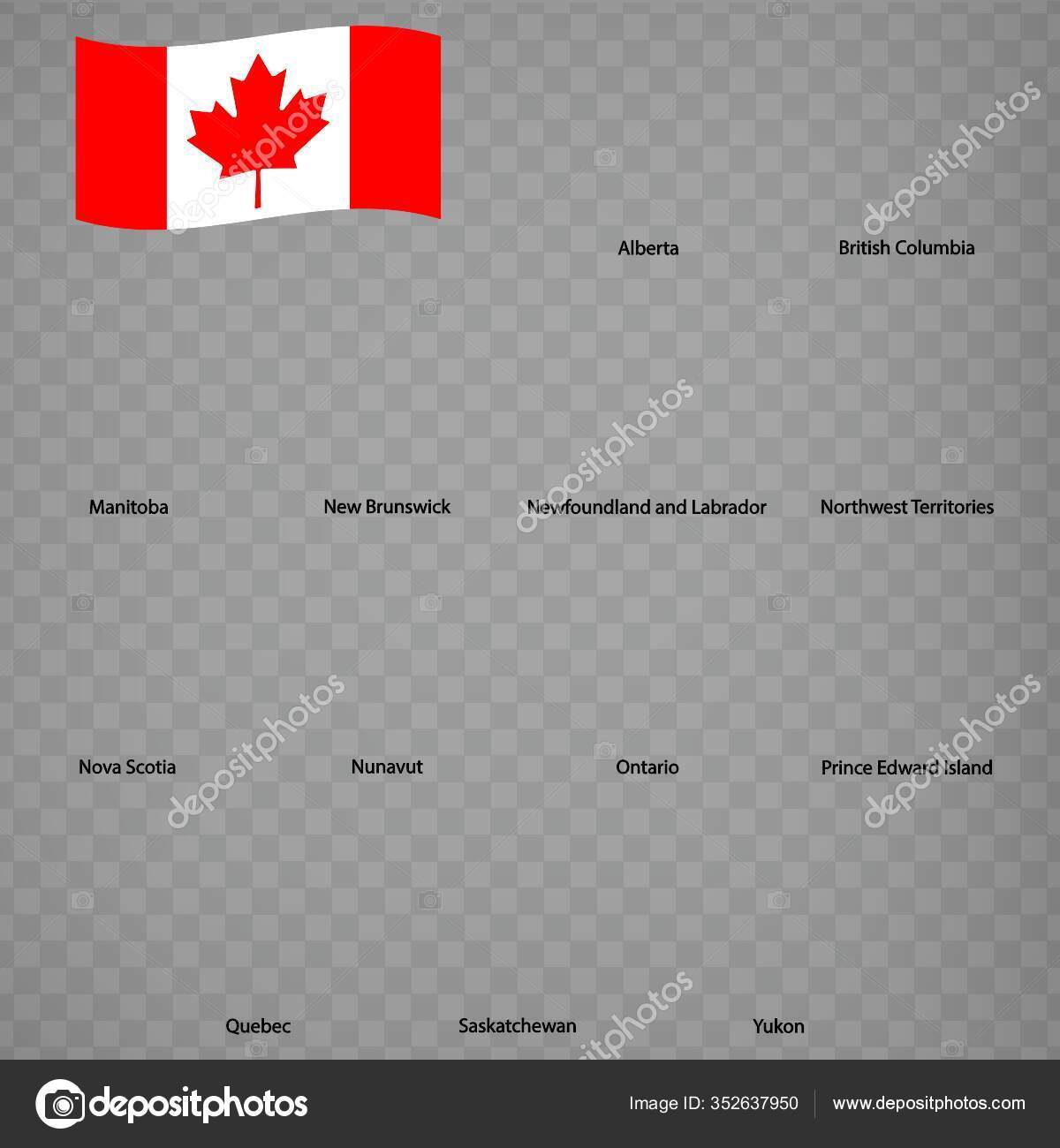 Thirteen Flags Provinces Canada Alphabetical Order Name Set Geolocation ...