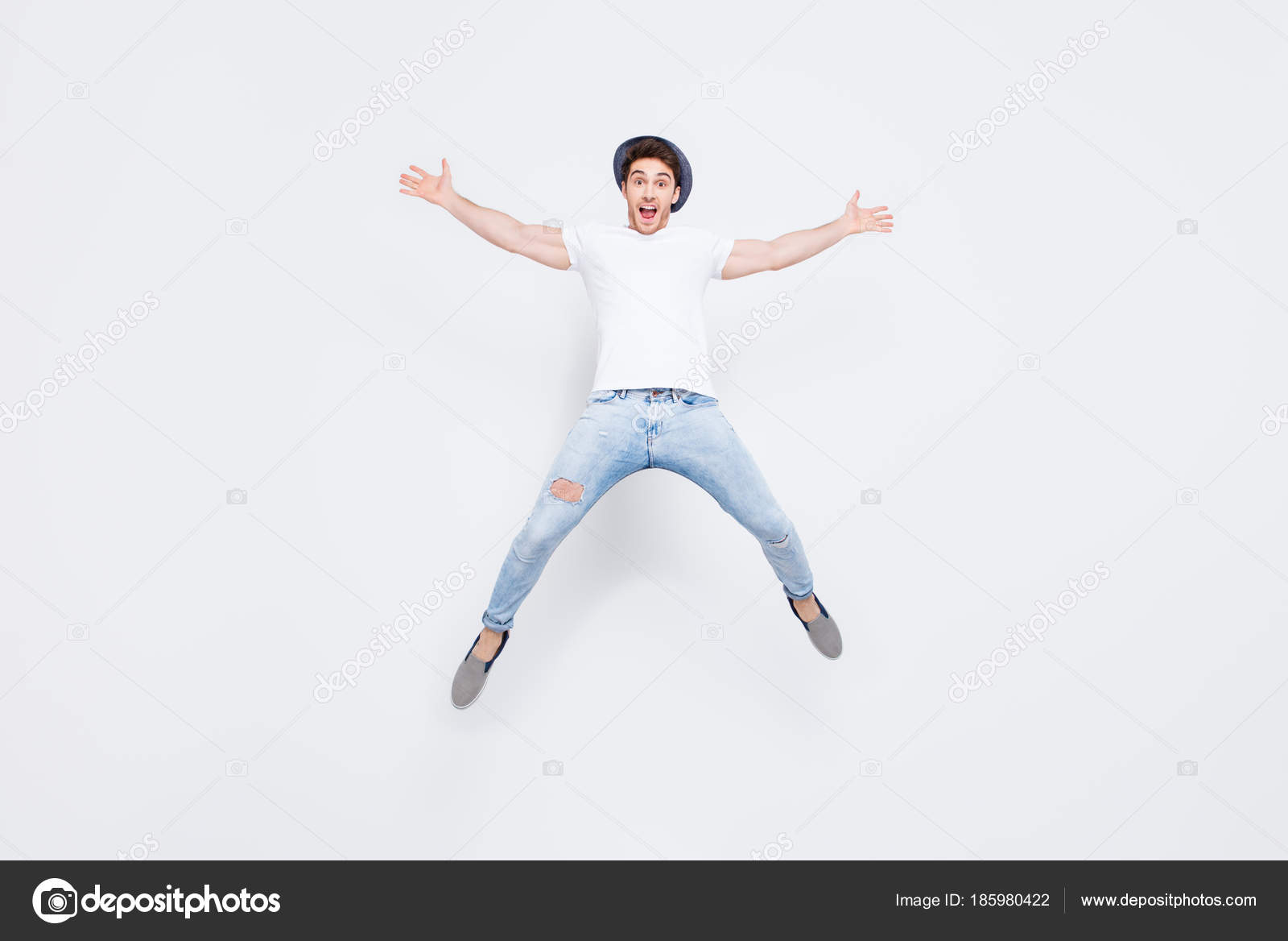 Wow! Full-length full-size portrait of crazy mad excited cheerfu Stock ...