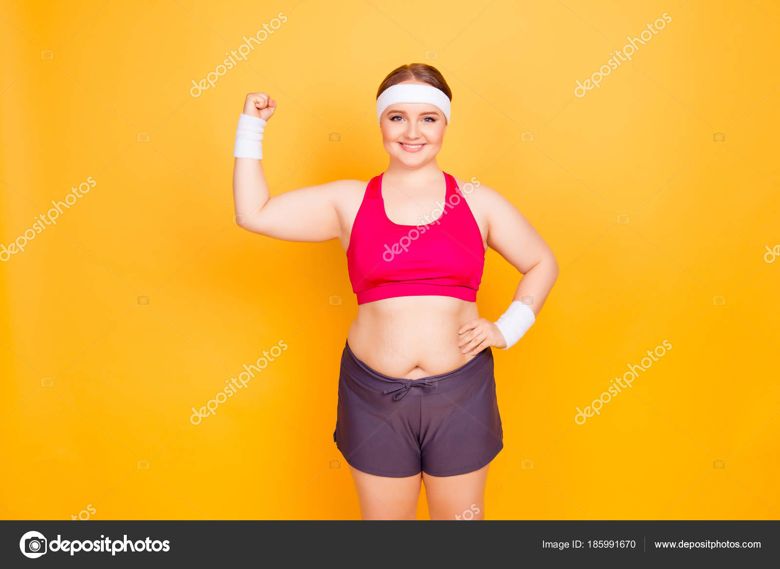 Active cheerful joyful fatty girl with excess weight clothed in Stock ...