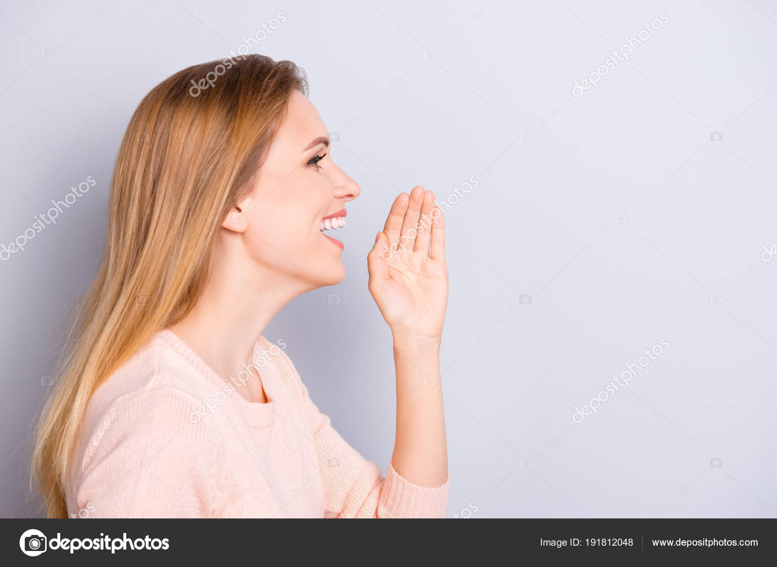 Half-faced side view portrait of stunning lovely confident with Stock ...