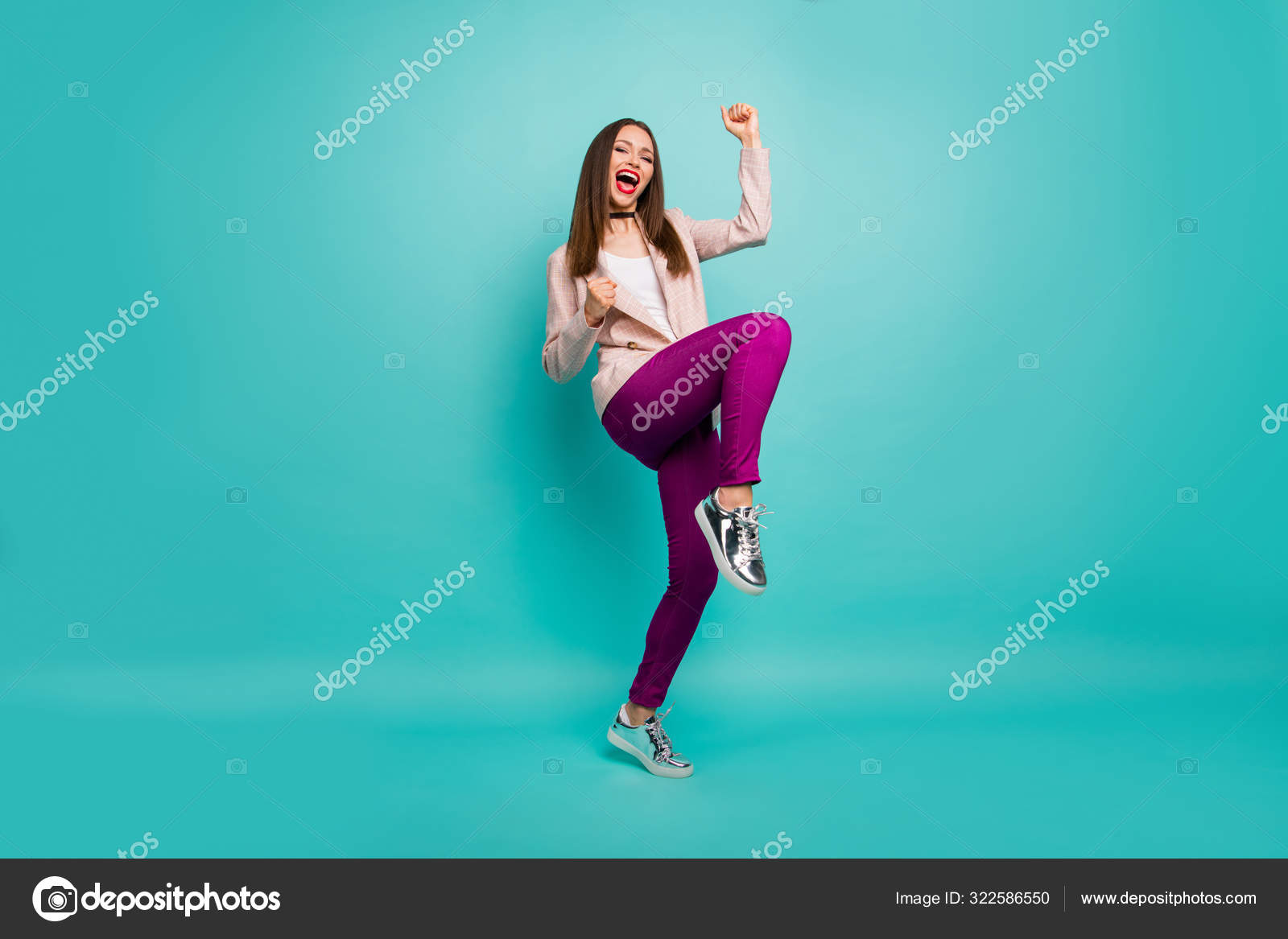 Full length body size view of her she nice attractive lovely cheerful ...