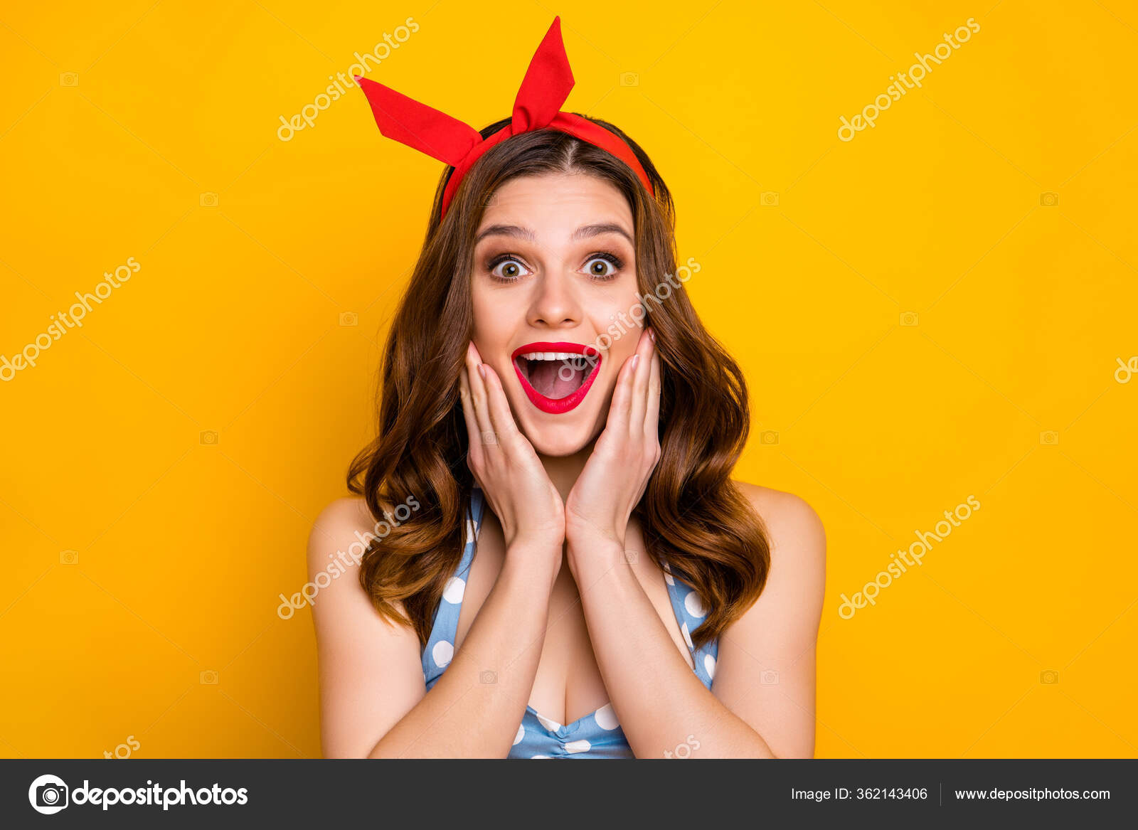 Portrait Of Cheerful Excited Girl Hear Incredible Discounts Impressed