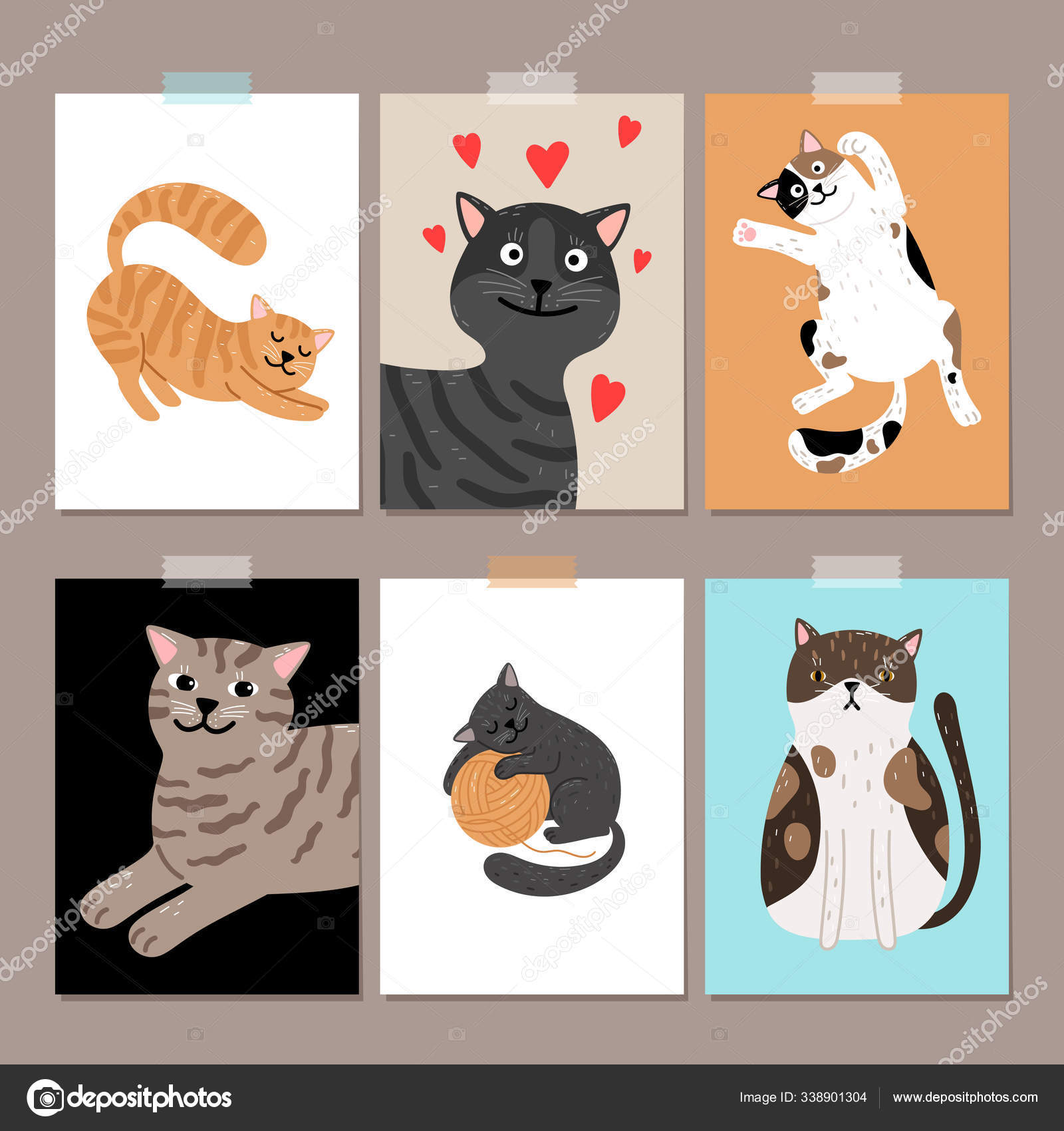 Cute cats card backgrounds Stock Vector Image by ©ssstocker #338901304