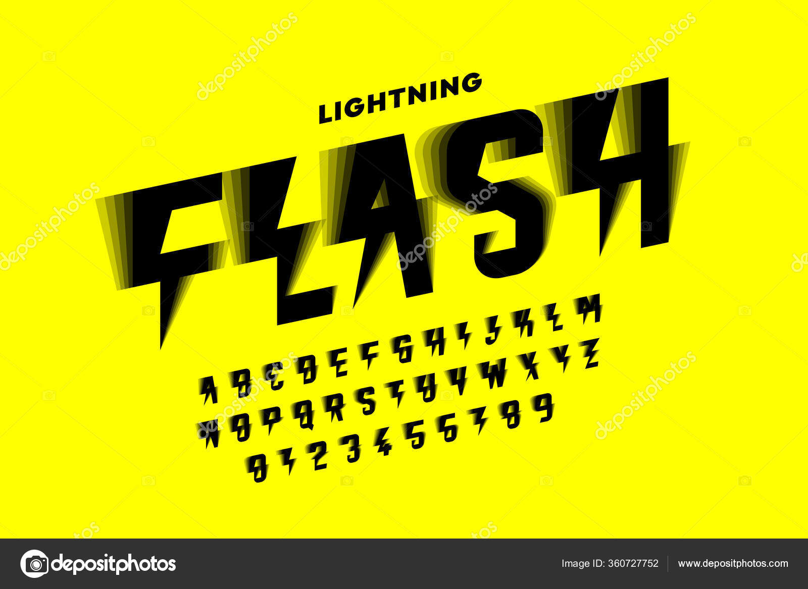 Lightning Flash Style Font Alphabet Letters Numbers — Stock Vector ...