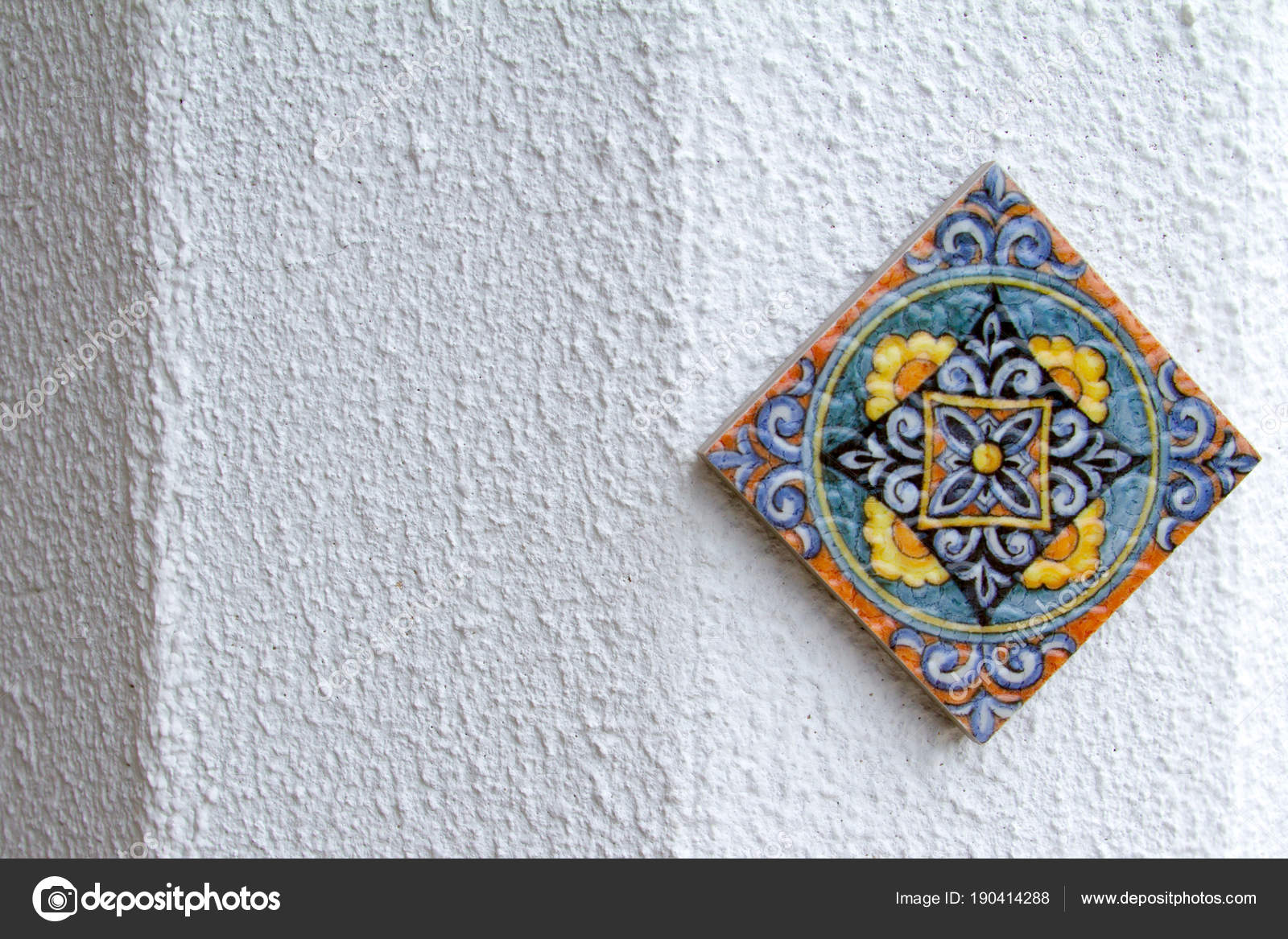 One ceramic tile with oriental pattern on a white background. Stock ...