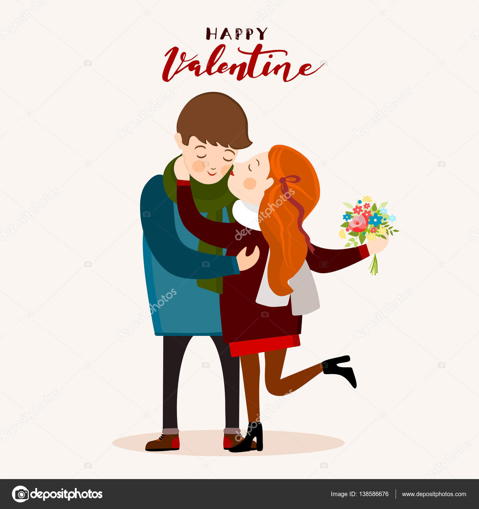 Couple Kissing Valentines Day Greeting Card Vector Illustration Stock