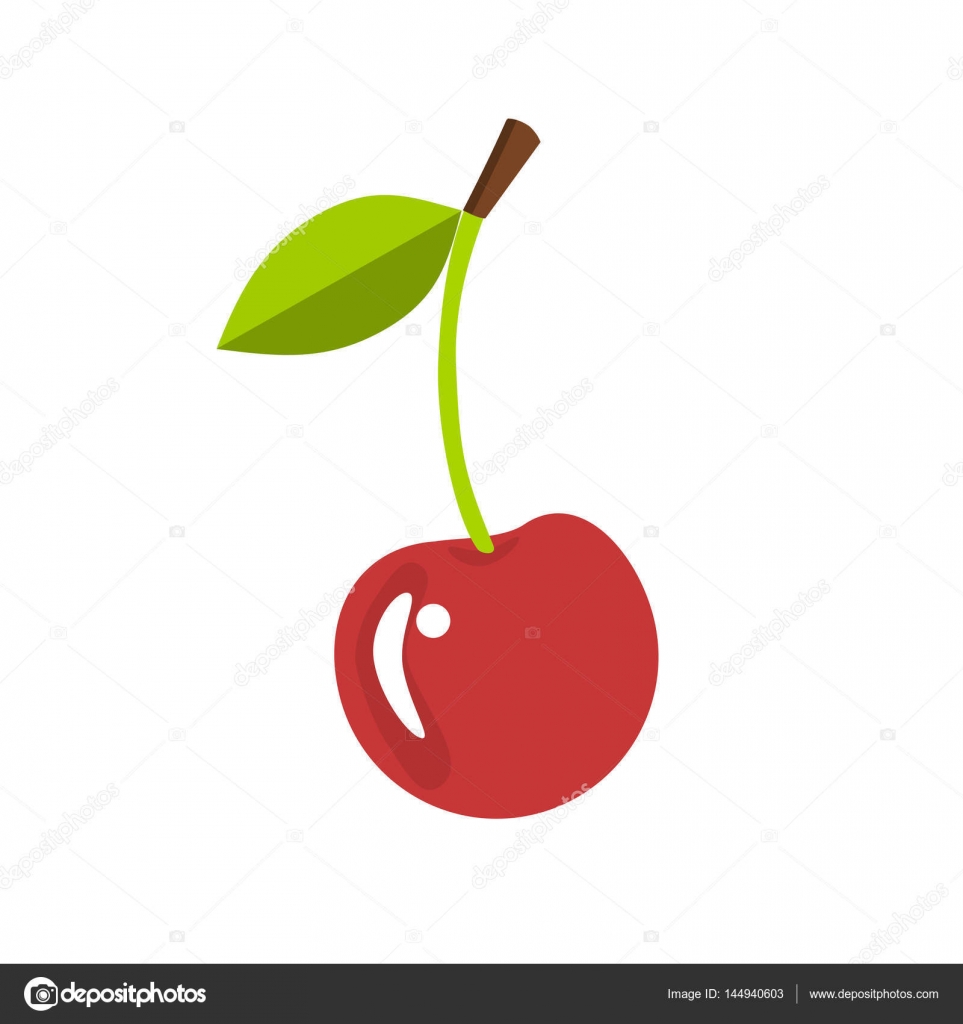 Single Cherry Clip Art One Line Drawing Art Cherry With Leaf Isolated