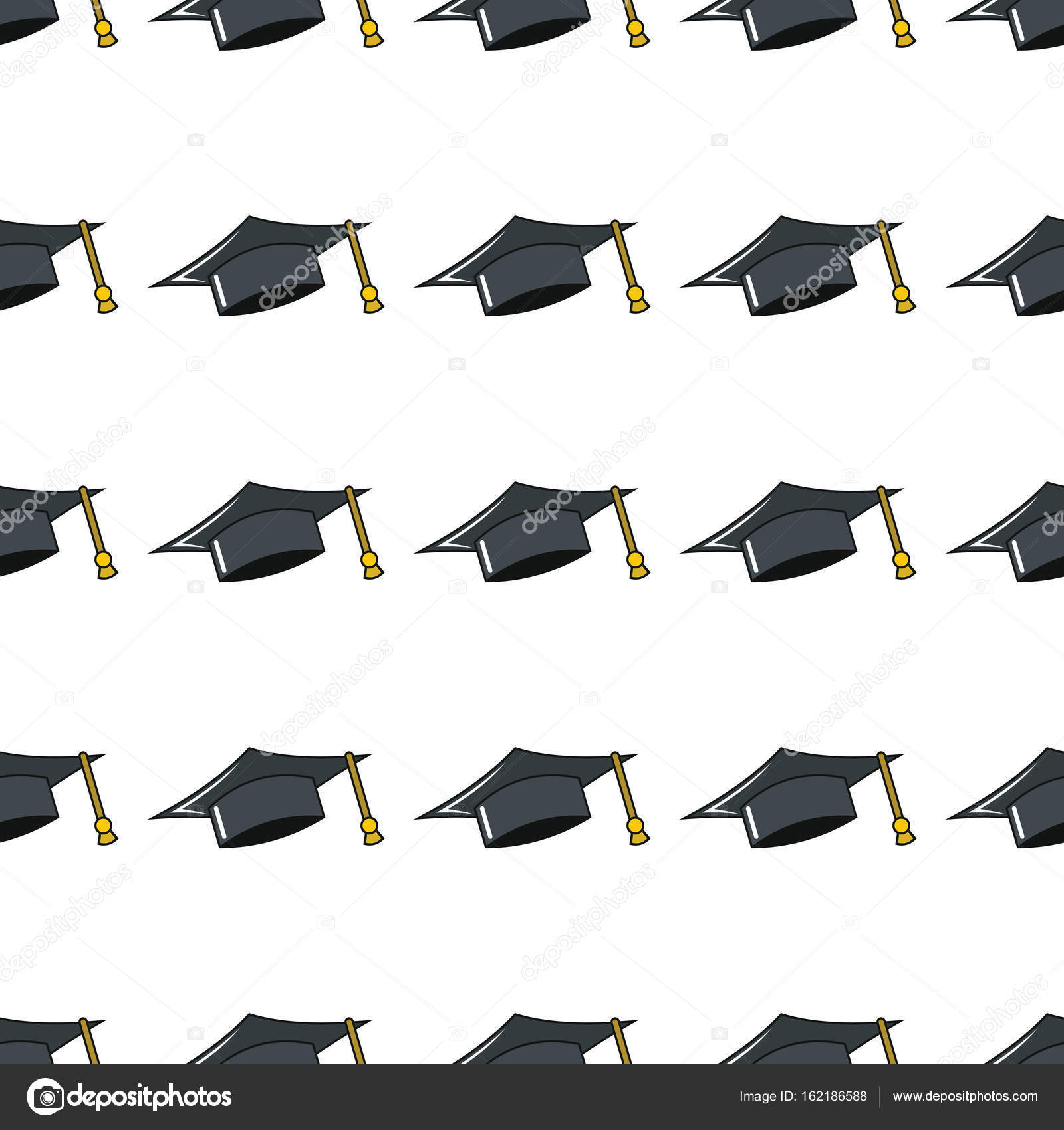 Graduation cap seamless pattern in cartoon style isolated on white ...