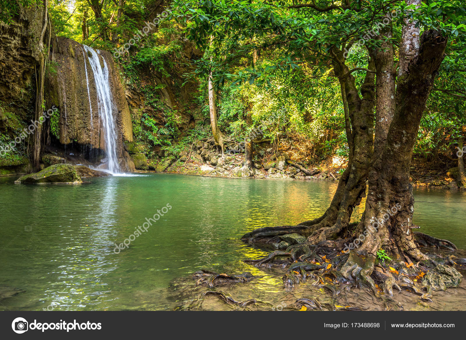 Jangle landscape with flowing turquoise water of third step Eraw ...
