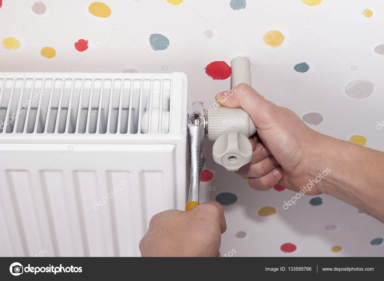 Heating radiator installation — Stock Photo © mkuchina #133589766