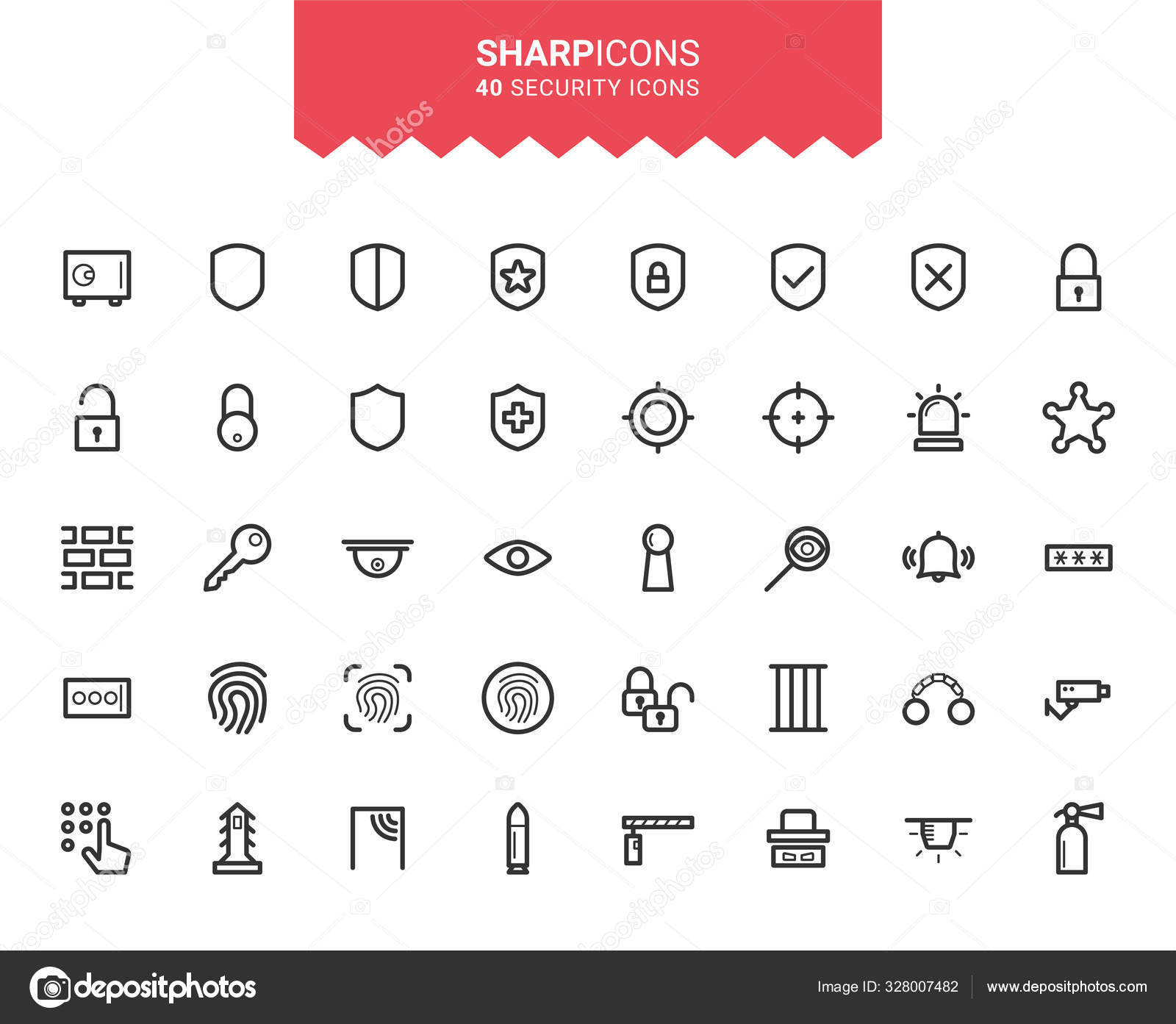 Minimalistic Thin Line Security Sharp Vector Icons Stock Vector by ...