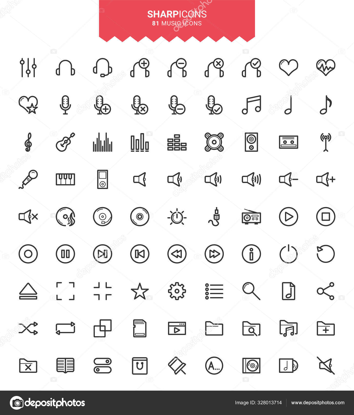 Minimalistic Thin Line Music Sharp Vector Icons Stock Vector Image by ...