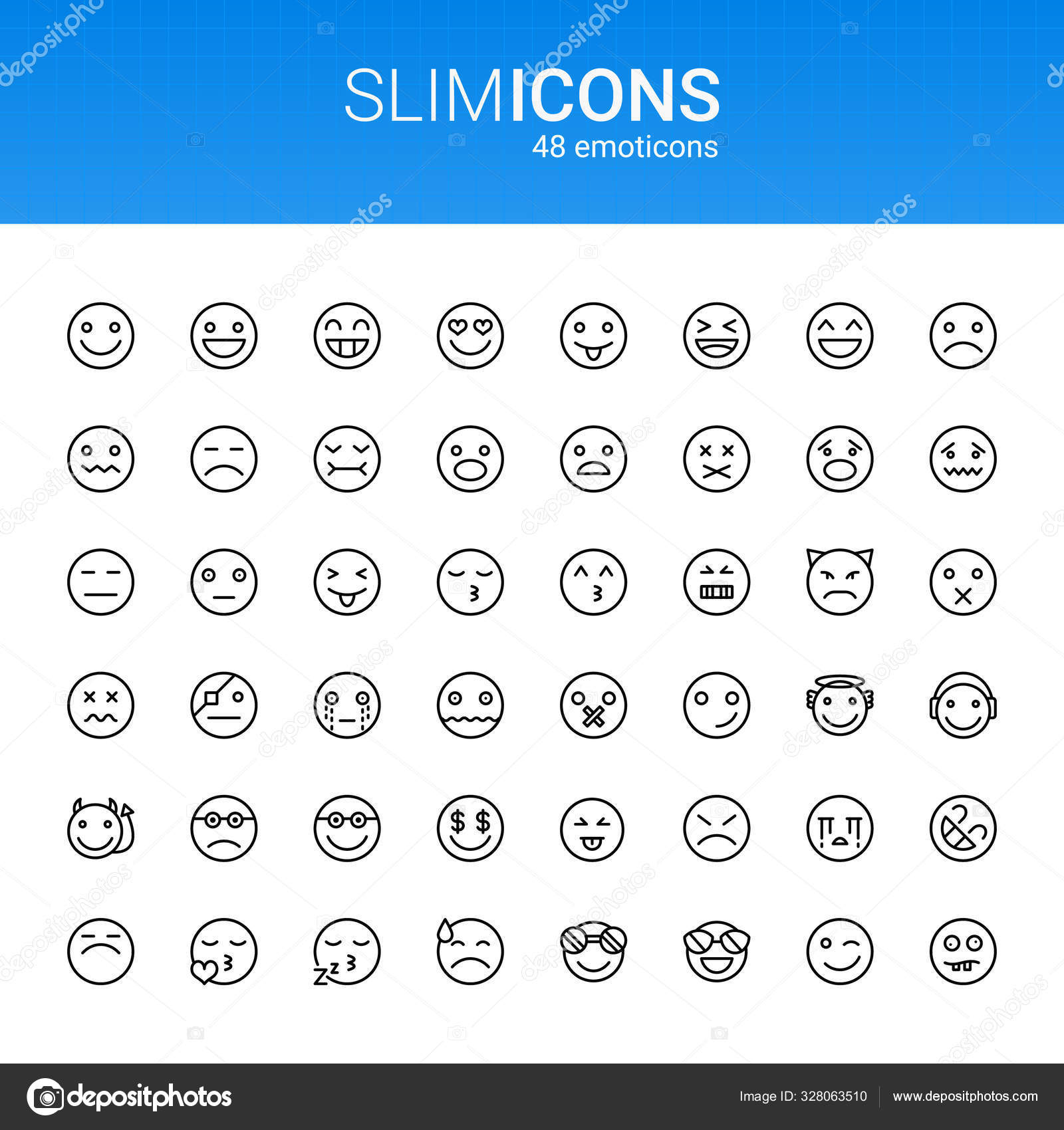 Minimalistic Slim Line Emoticons Vector Icons Stock Vector Image by ...