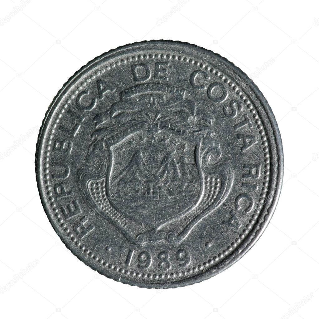 moneda de metal veinticinco céntimos Costa Rica aislado en ba blanca 2024
