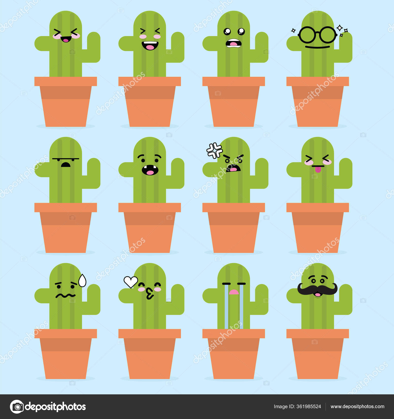 Cara Emoticono Emoji Sonrisa Cactus Con Mucha Variación Vector de stock ...