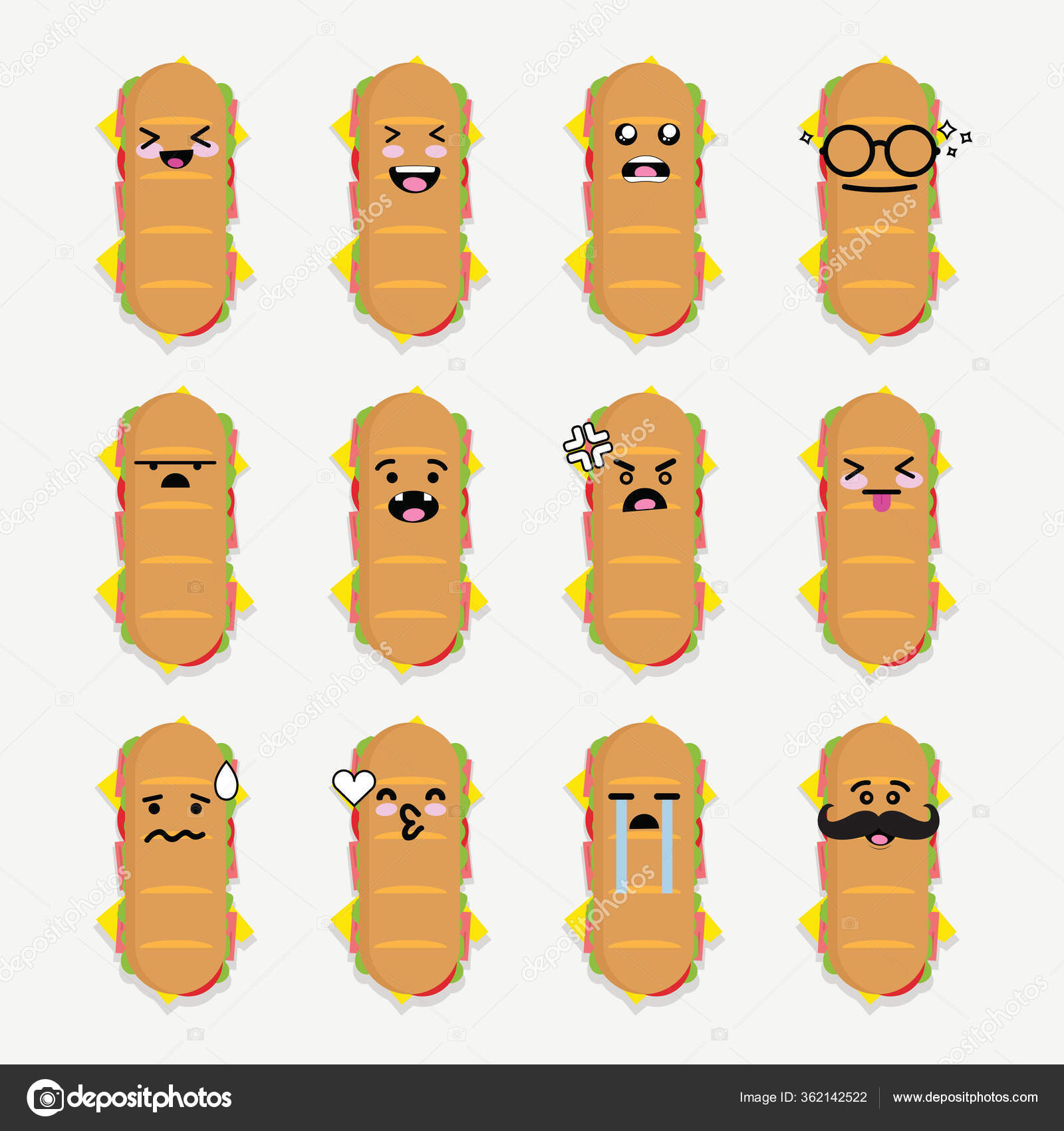 Smilies Emoji Emoticon Face Bread Lot Variation Stock Vector Image by ...