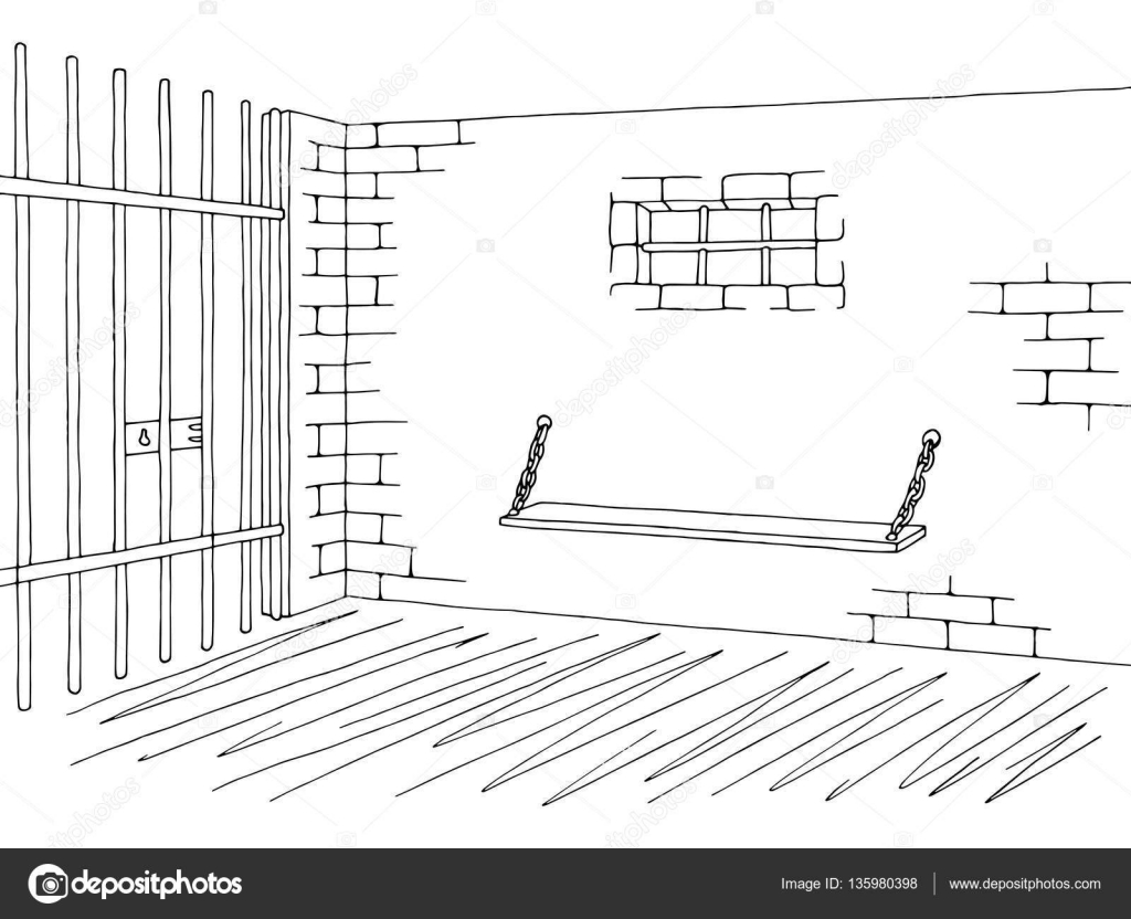 Prison jail interior graphic black white sketch illustration vector ...