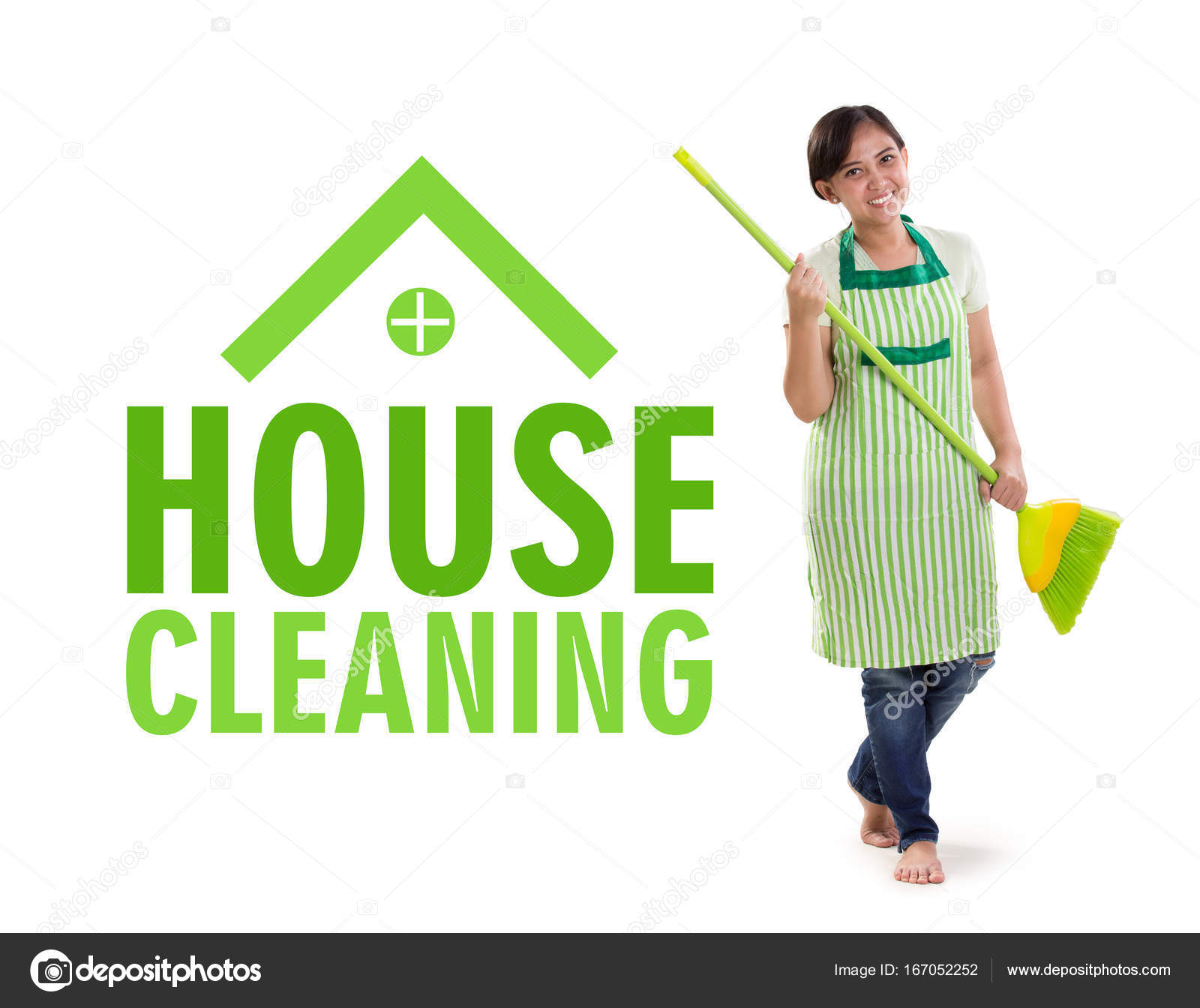 House Cleaning Design Illustrated Full Body Portrait Maid Posing Broom ...