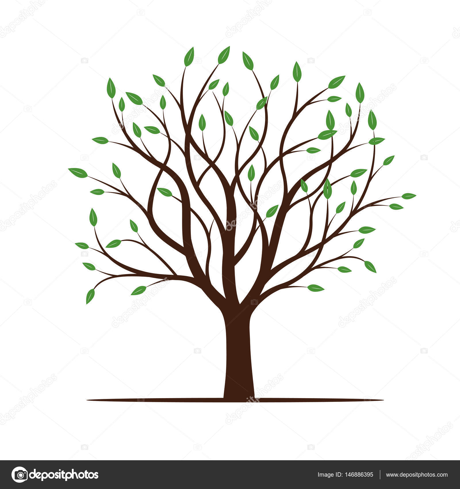 Spring Tree with Green Leafs. Vector Illustration. Stock Vector by ...