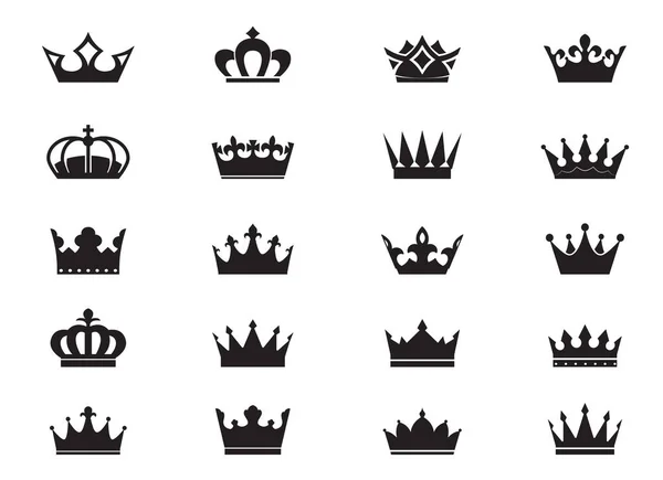 Set Black Vector King Crowns Icon Black Background Vector Illustration