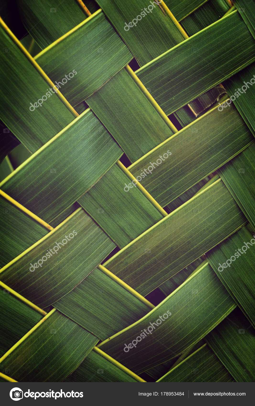 Pattern weaving of coconut leaves, green nature texture background ...