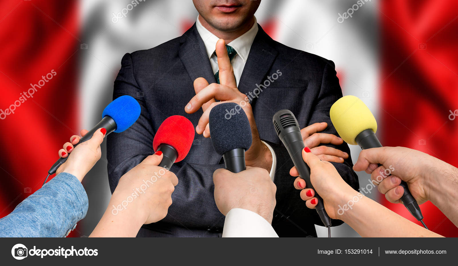 Canadian candidate speaks to reporters - journalism concept Stock Photo ...