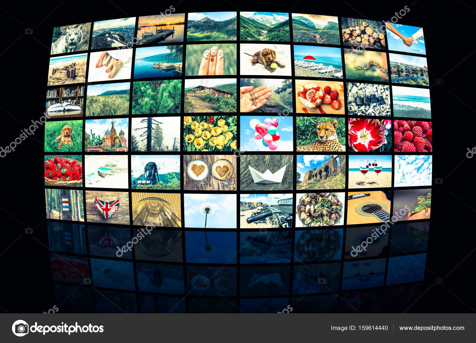 Screens forming a big multimedia broadcast video wall — Stock Photo ...