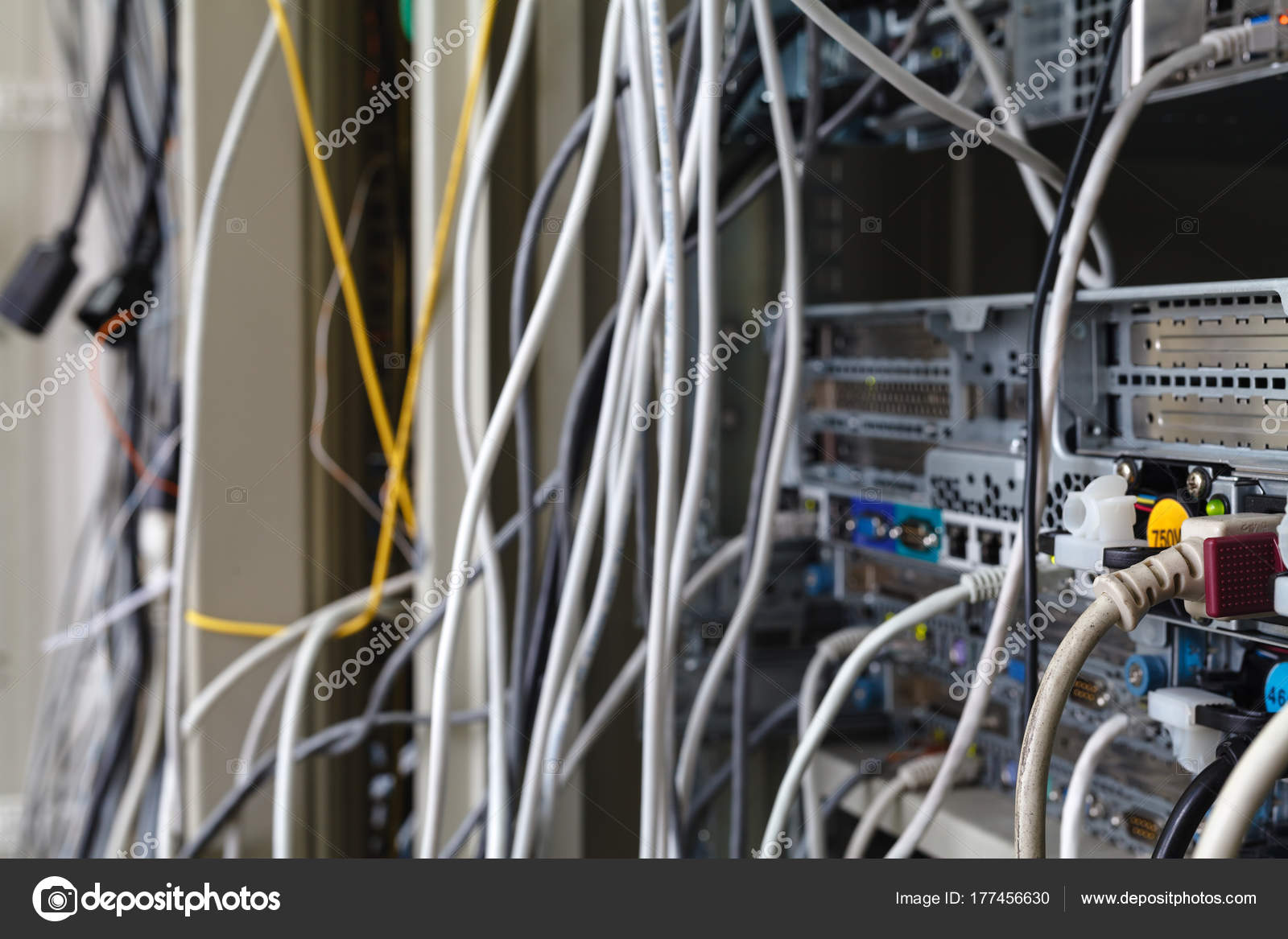 Patch Panel server rack with gray cords in the background Stock Photo ...